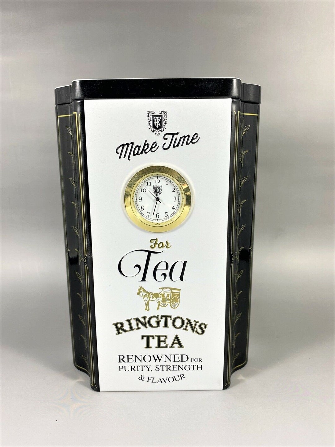 Ringtons Tea Caddy - Built in Quartz Clock - English Tea - Tin Storage ...