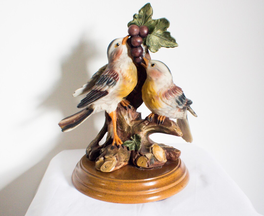 Rare Italian Porcelain Twin Bird Figurine: Capodimonte Style, Wood Base ...