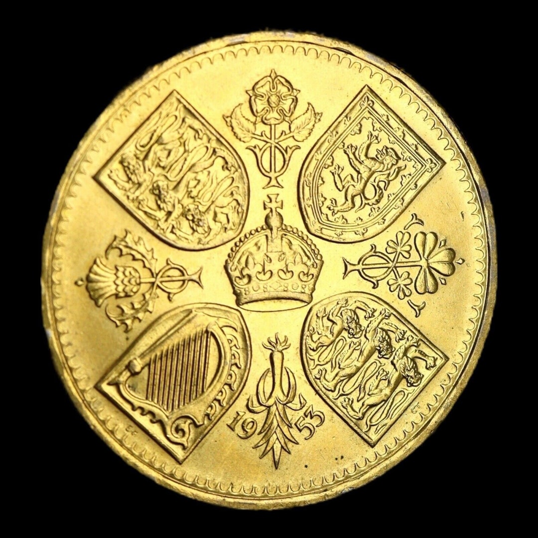 1953 Gold Plated British Five Shillings: Queen Elizabeth II ...