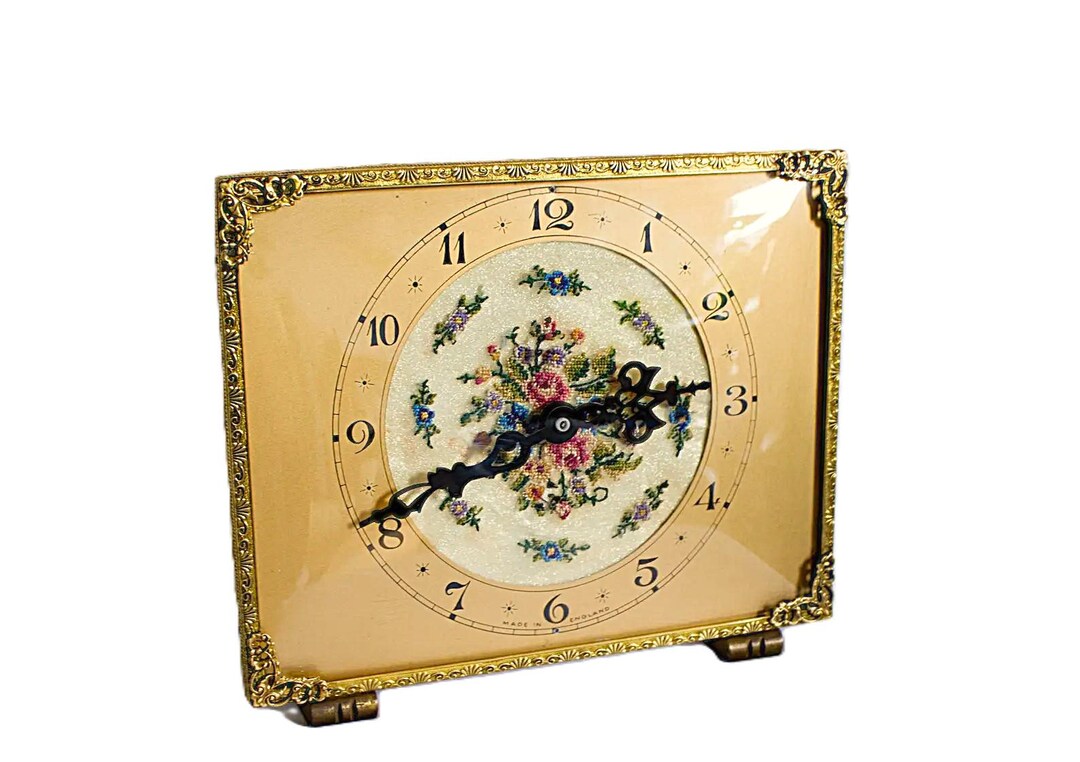 Regent of London Floral Embroidery Clock: Gold Gilt Mantel Timepiece ...