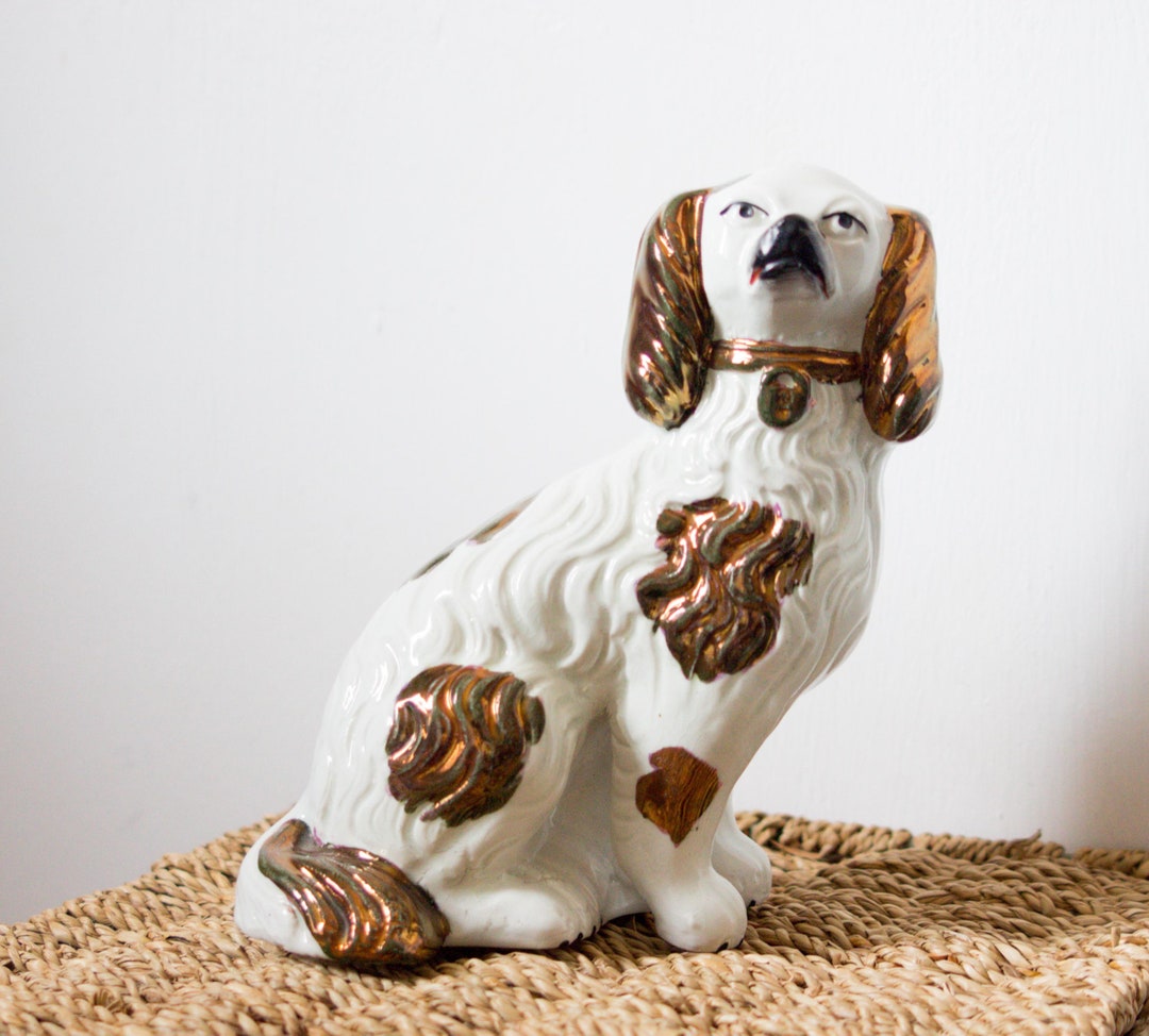 Vintage Staffordshire King Charles Spaniel Figurine: Copper Lustre ...
