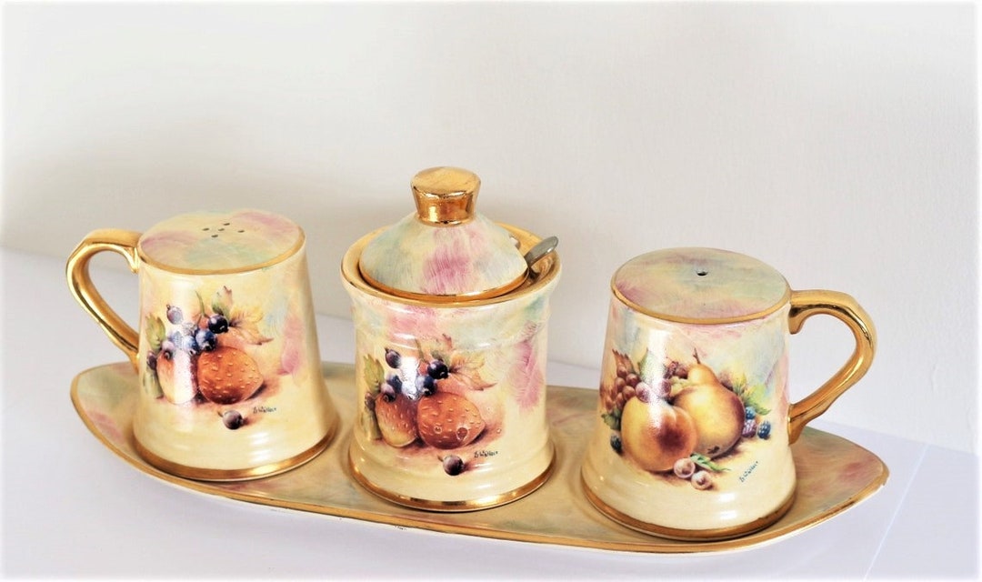 Vintage D Wallace Porcelain Cruet Set: Paragon Lustre, Gold Gilt ...