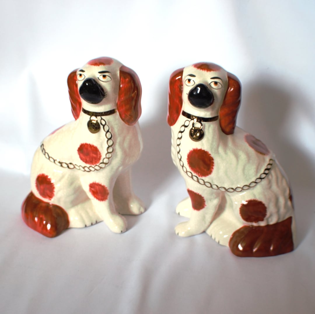 Twin Staffordshire Wally Dogs: Russet Red & Gold Gild, Made in England ...