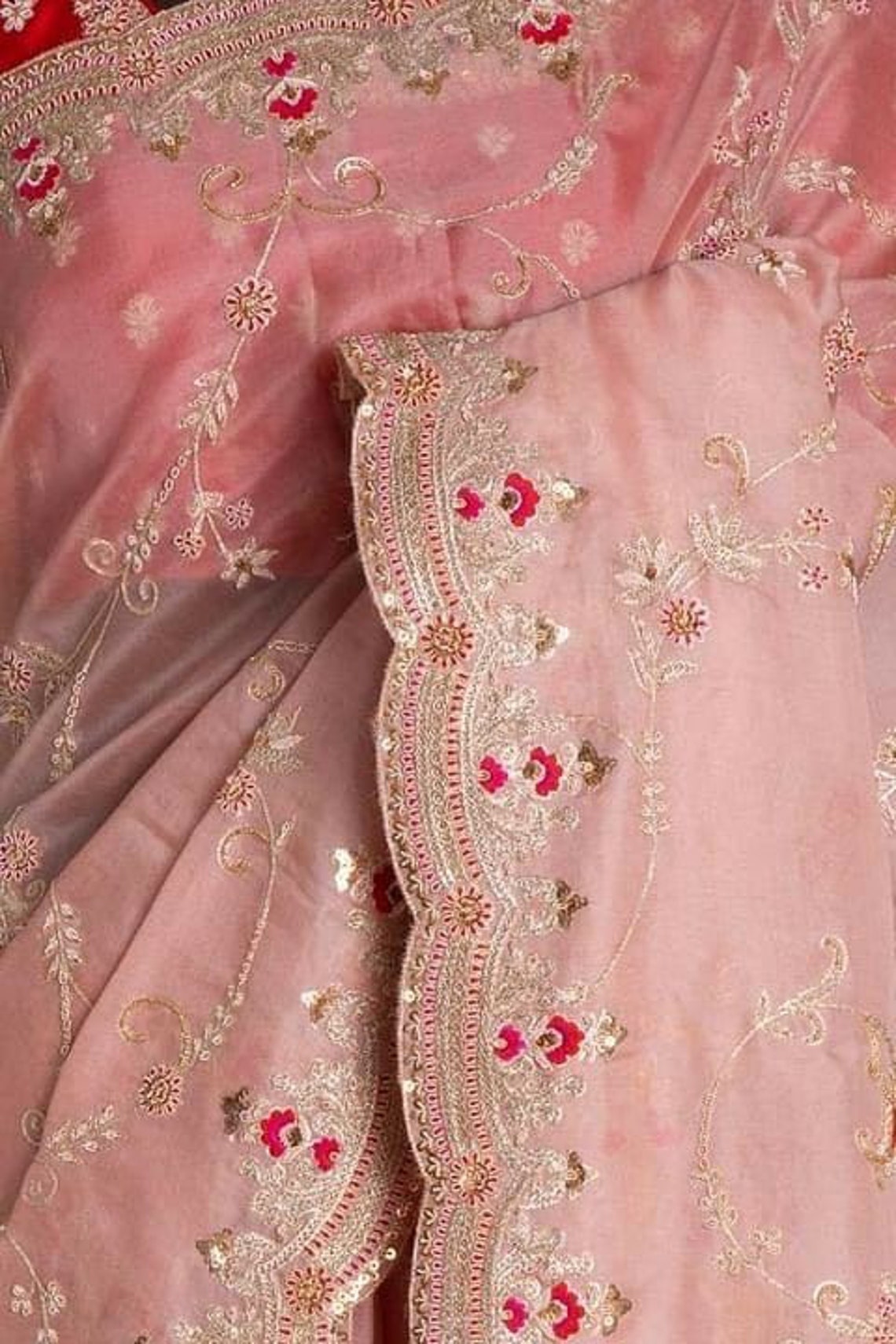 Baby Pink Colour Pure Khadi Organza Sareeembroidery Theead - Etsy