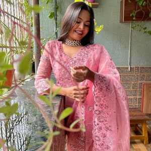 Baby Pink Colour Pure Organza Slik Fabric With Embroidery and - Etsy