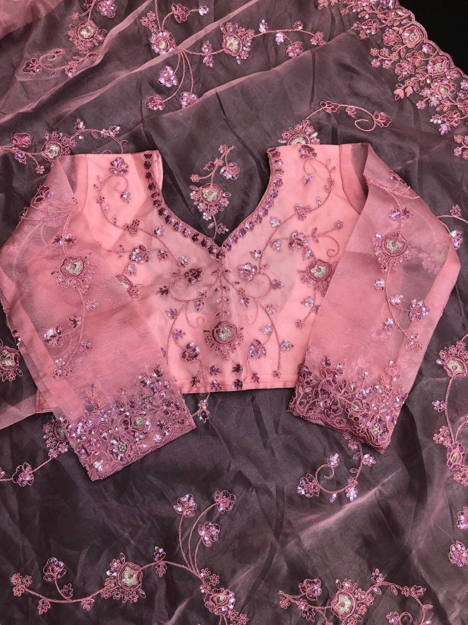 Baby Pink Colour Pure Organza Slik Fabric With Embroidery and - Etsy