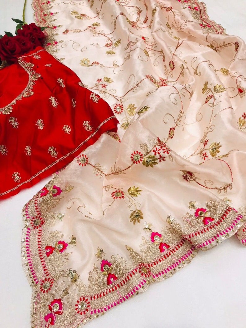 Baby Pink Colour Pure Khadi Organza Sareeembroidery Theead - Etsy