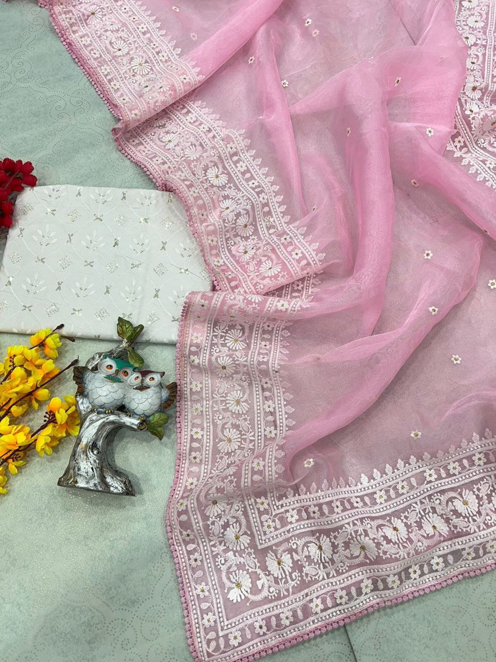 Baby Pink Color Heavy Organza Silk Fabric on Embroidery - Etsy