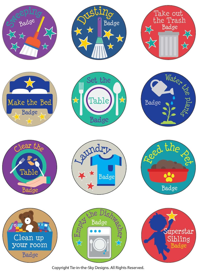 Chore Badges - SET 1 - Badges/stickers to Track Your Kid's Chores - Etsy