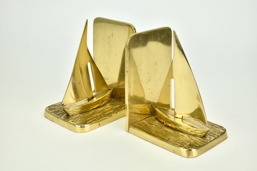 Modernist Set of Solid Brass Sailboat Bookends Brutalist Mid Century ...