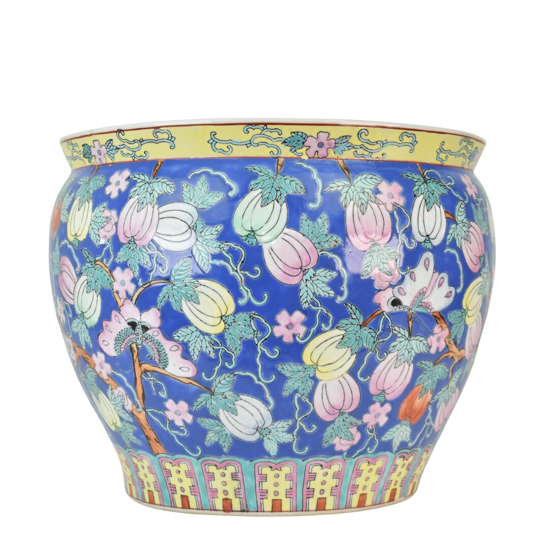 Large Mid Century Chinoiserie Planter | Vintage Porcelain Enamel ...