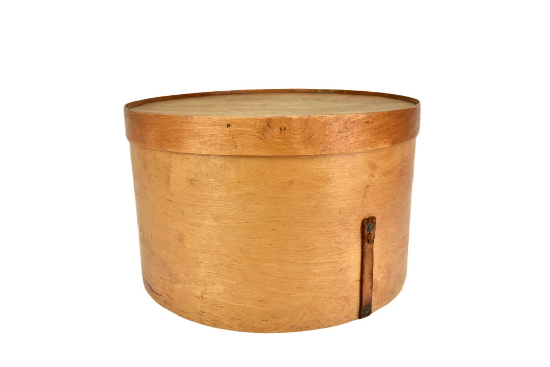 Antique Birch Hat Box Plywood | Vintage Wooden Storage Round Lid ...