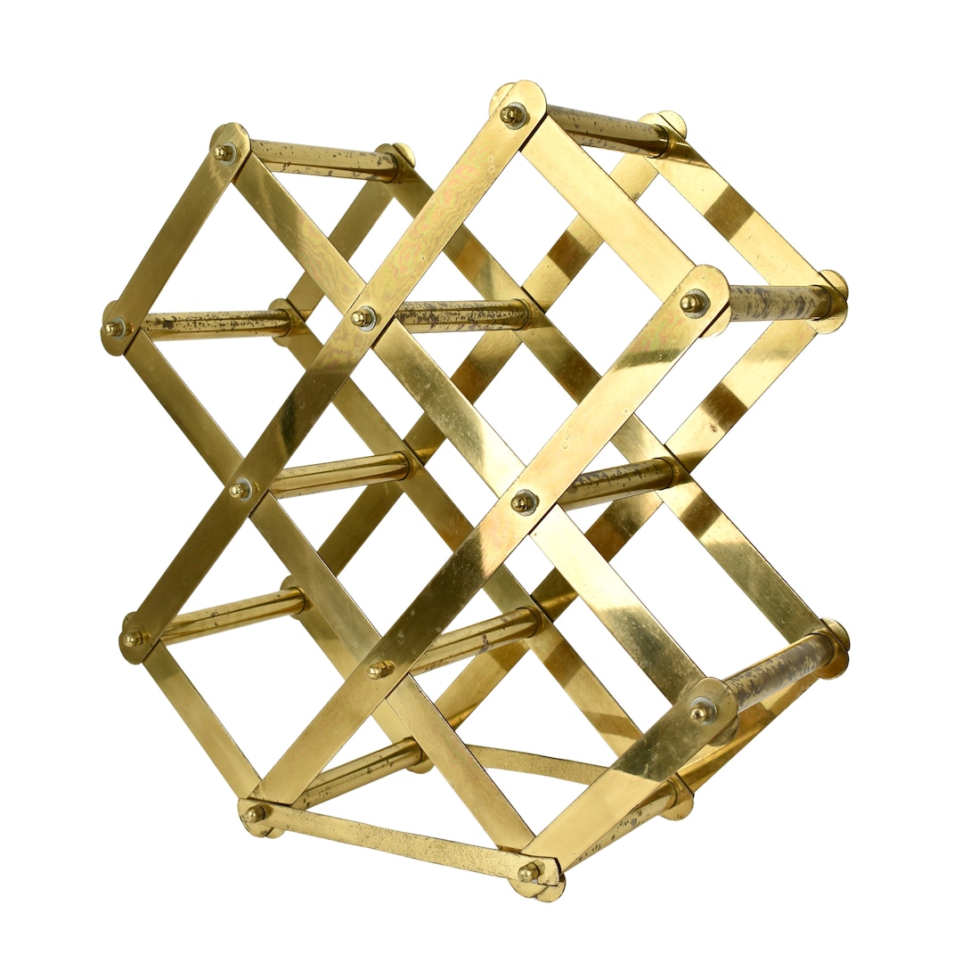 Mid Century Modern Brass Wine Rack by Caravell Design Vintage Foldable ...