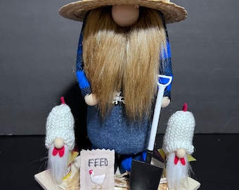 Country Gnome, Farmer Gnome, Cowboy Gnome, Barefoot Gnome, 15 Inches ...