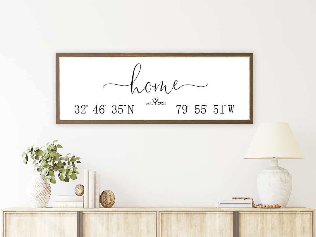 Personalized Home Coordinates Sign, Entryway Wall Art, Wood Sign With ...