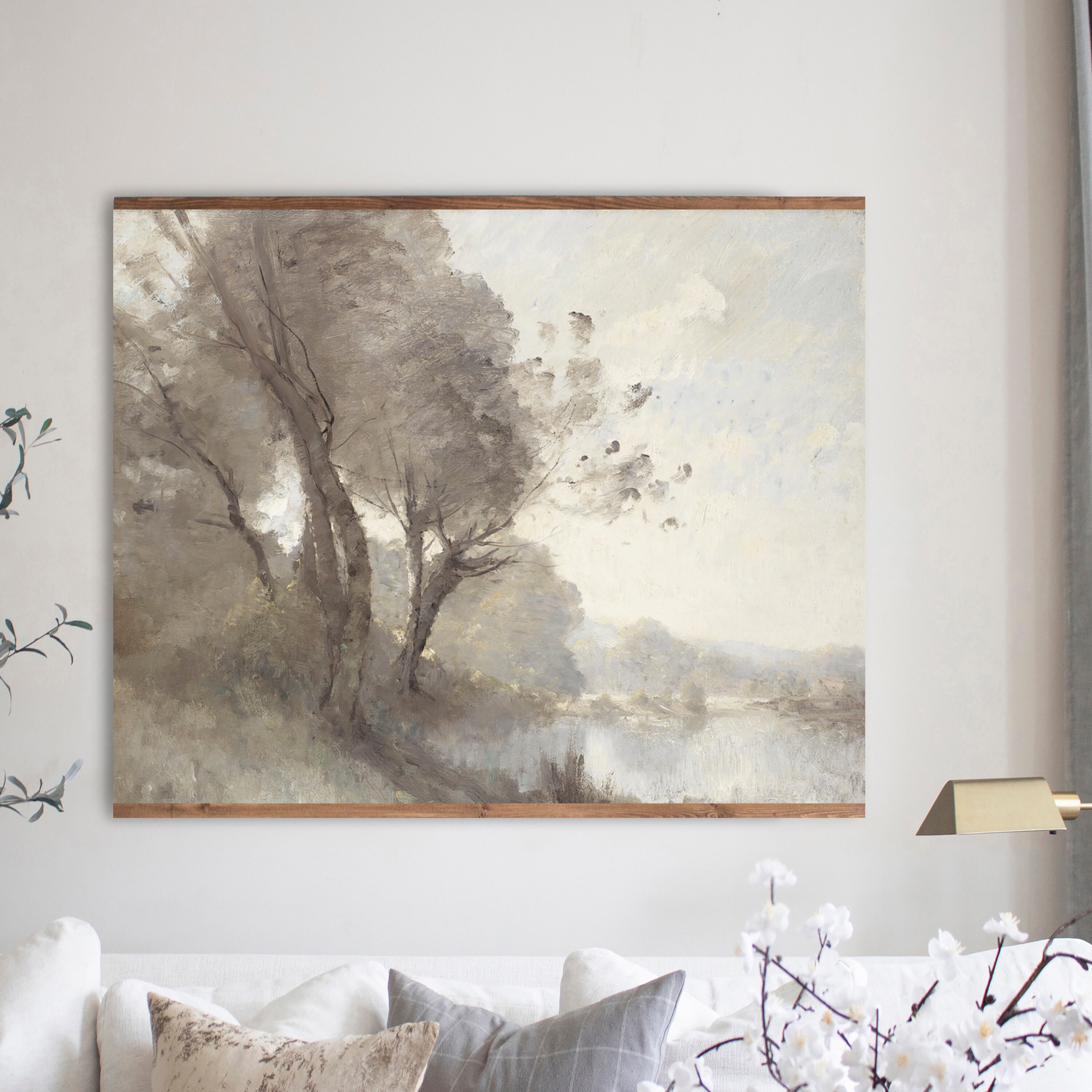 Large Vintage Wall Hanging, Muted Landscape Tapestry, Oversized ...
