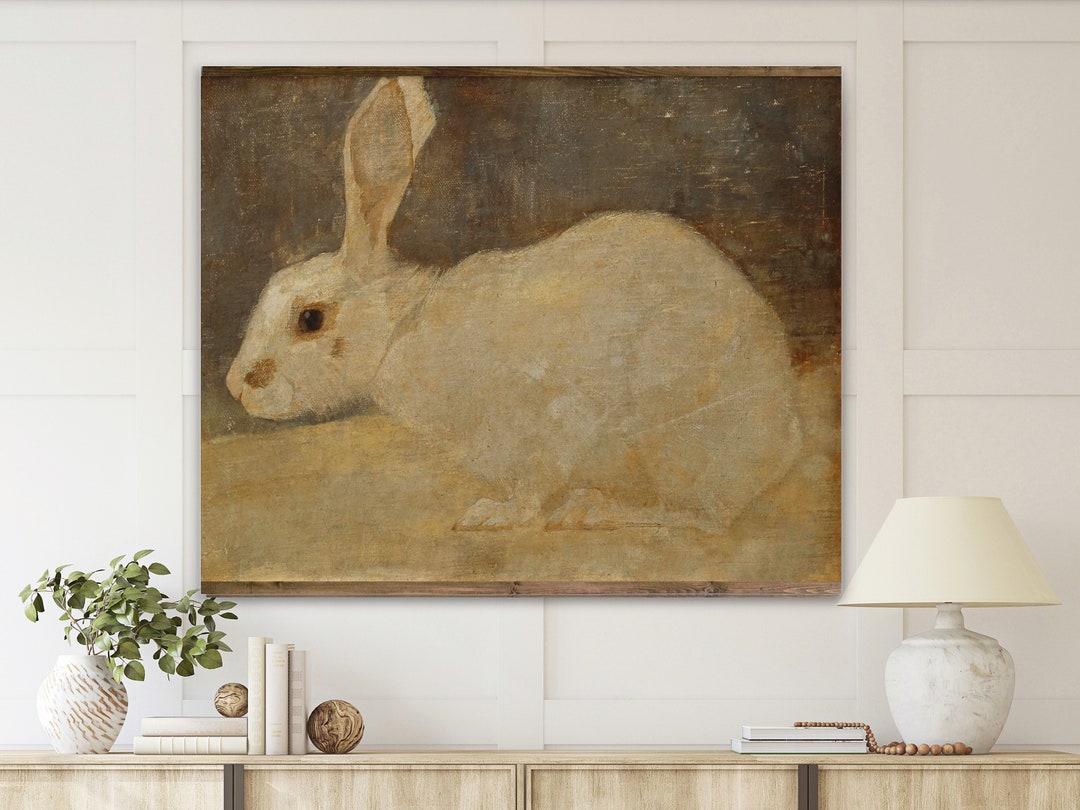 Vintage Rabbit Painting, Large Rustic Rabbit Tapestry, Vintage Easter ...