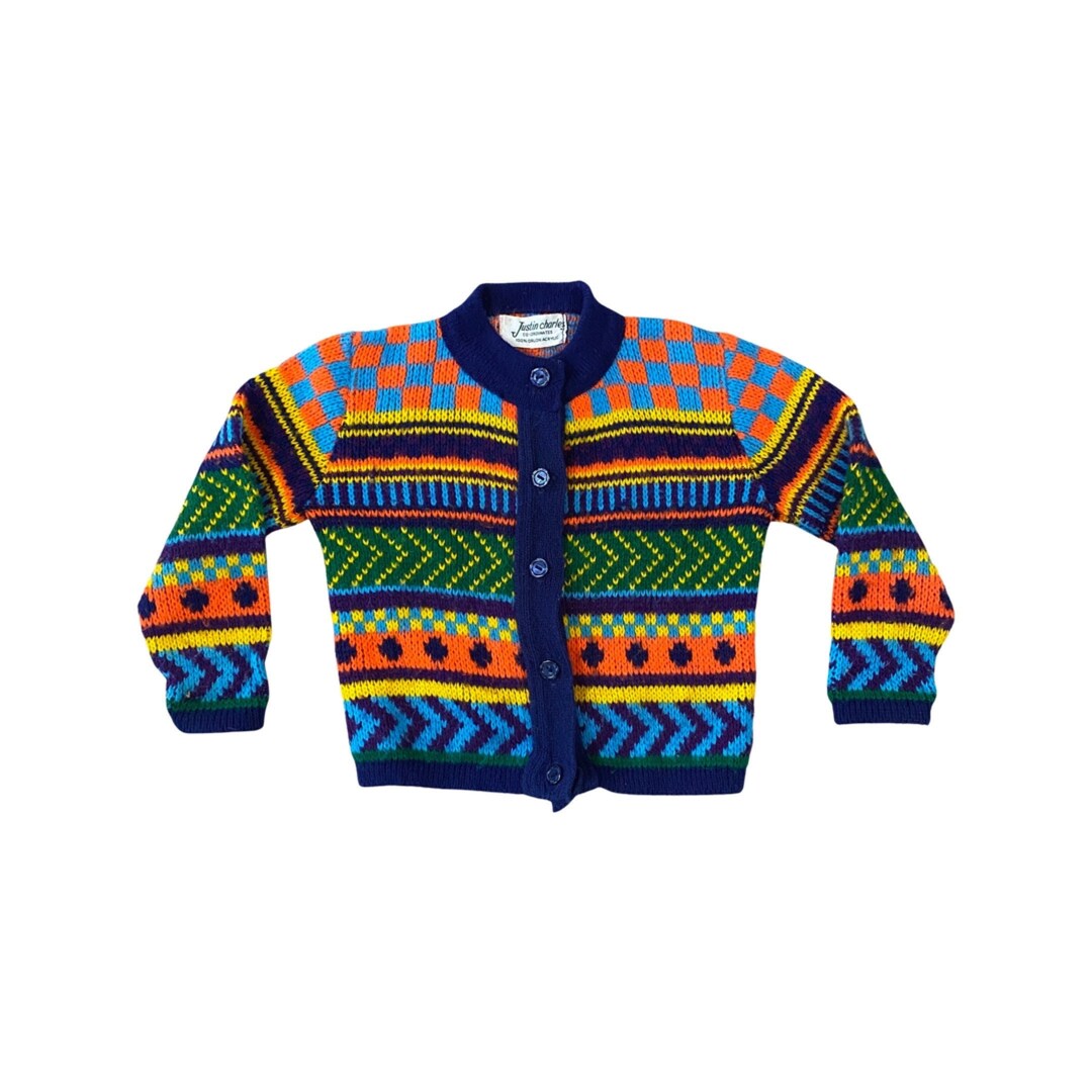 80s Kids Justin Charles Wildly Colorful Acrylic Button-up Sweater (4T ...