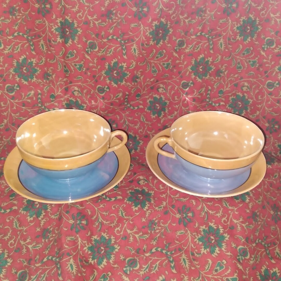 Set of 2 Blue and Orange Lustreware Cup and Saucer - Etsy