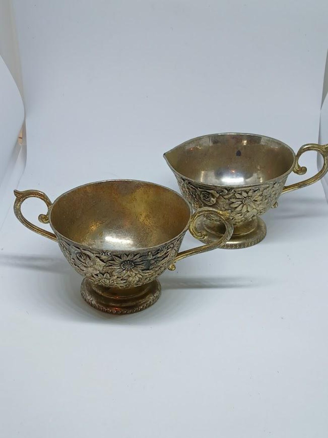 Vintage Repoussé Floral Pattern Silver Plate Cream & Sugar Set - Etsy