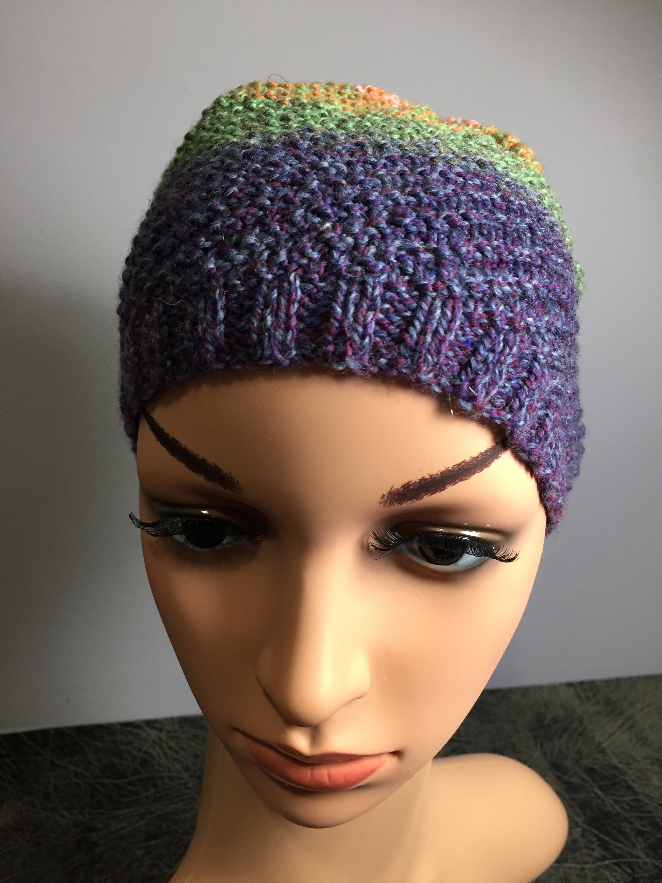 Hand Knit Multi Color Striped Wool Hat, Unisex, Size Fits 20-22 Head ...