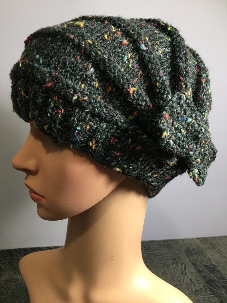 Retro Style Hand Knit Winter Slouch/cloche Hat W/ Knit Bow, Fits Head ...