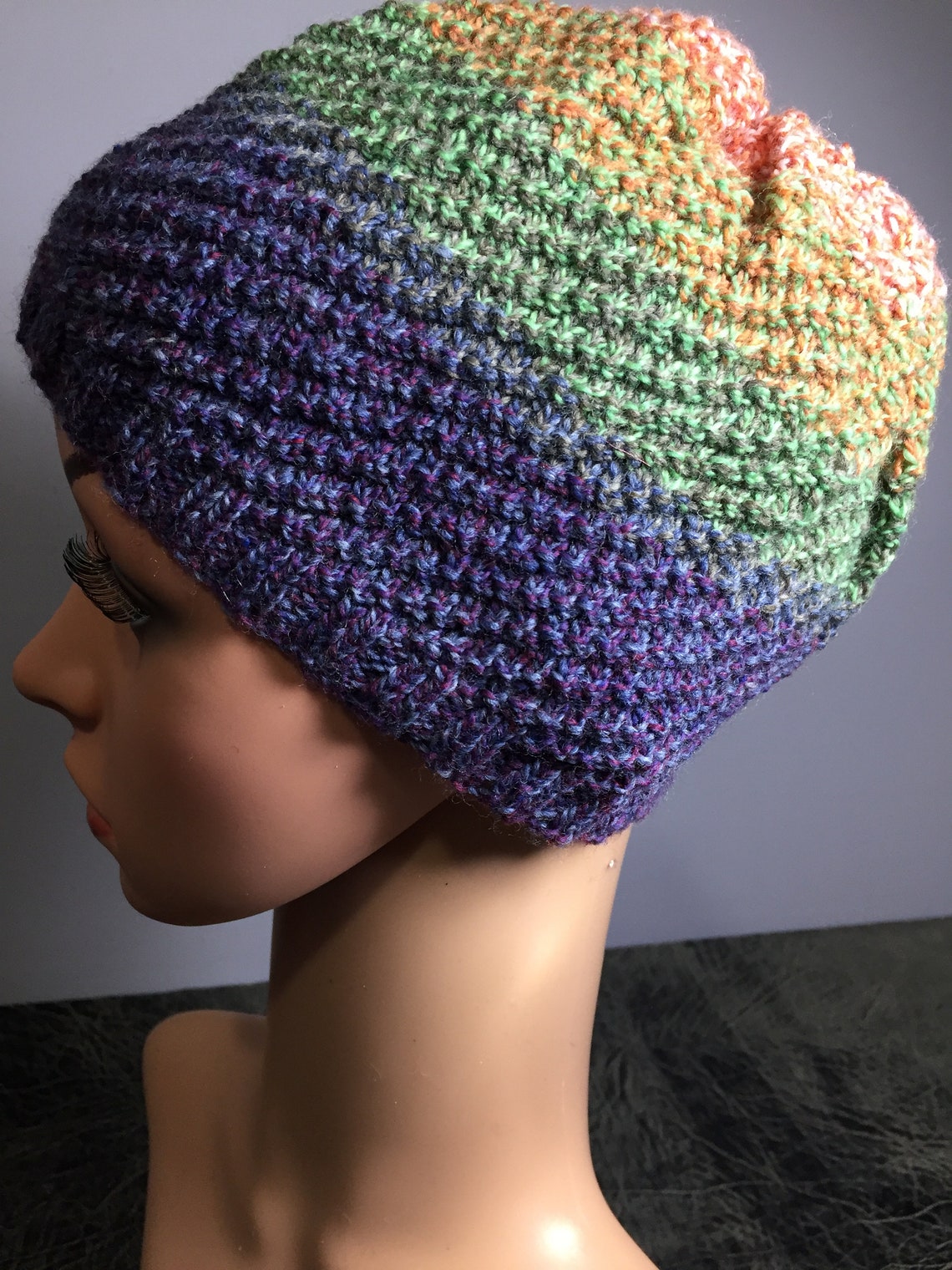 Hand Knit Multi Color Striped Wool Hat Unisex Size Fits | Etsy