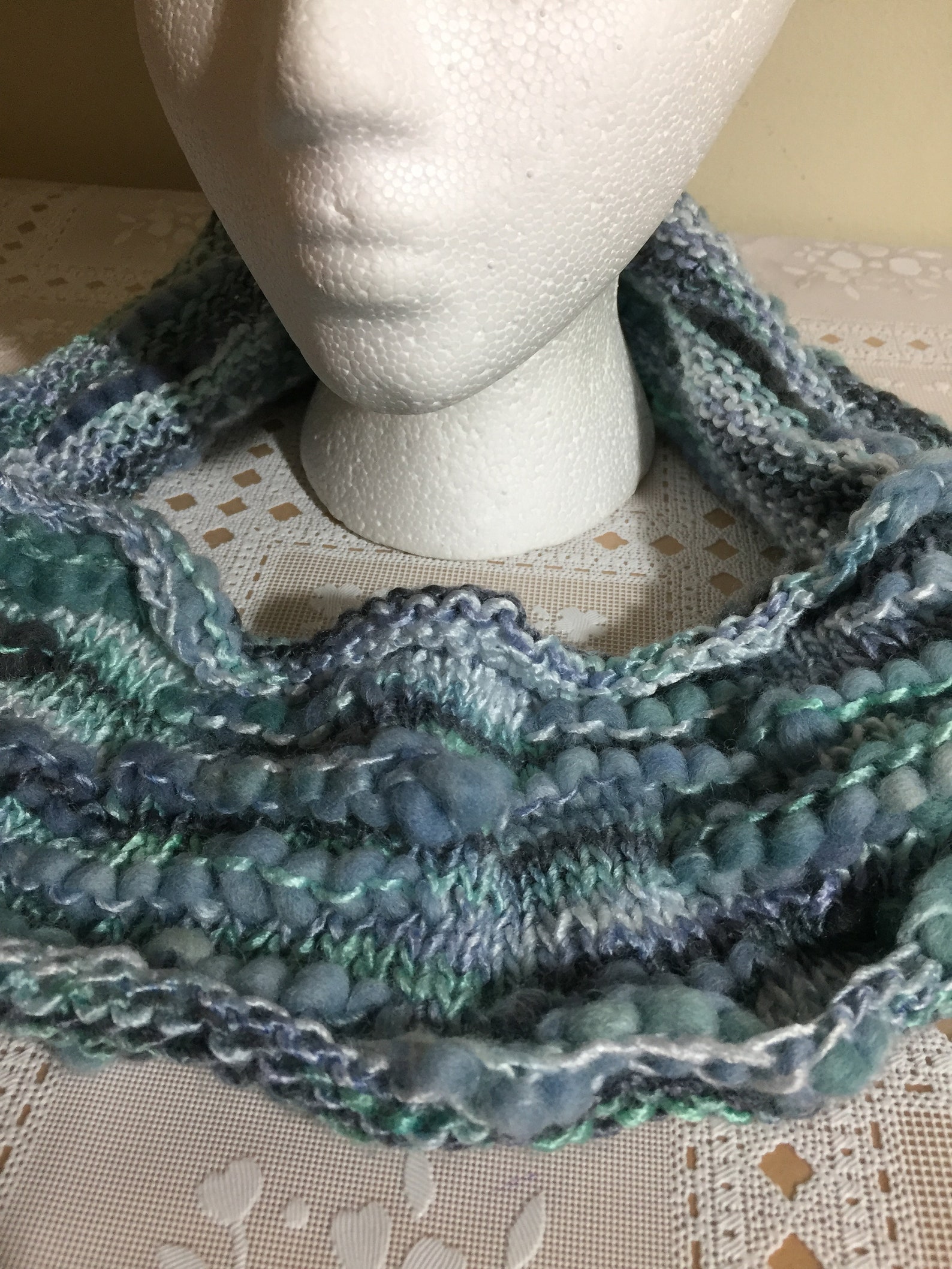 Pemaquid Waves Long Cowl/Scarf Multi Shades of Blues/Greys | Etsy