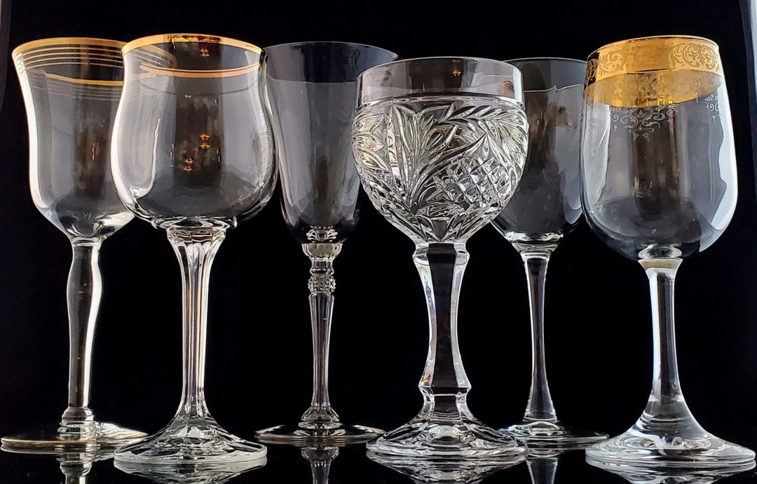 Vintage Wine Glasses Etched Cut Crystal Collection Stemware Barware ...