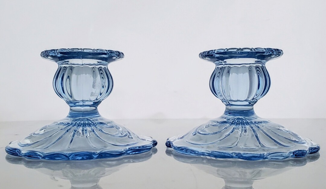 Cambridge Blue Candlesticks Caprice Moonlight Light Blue Candle Holders ...