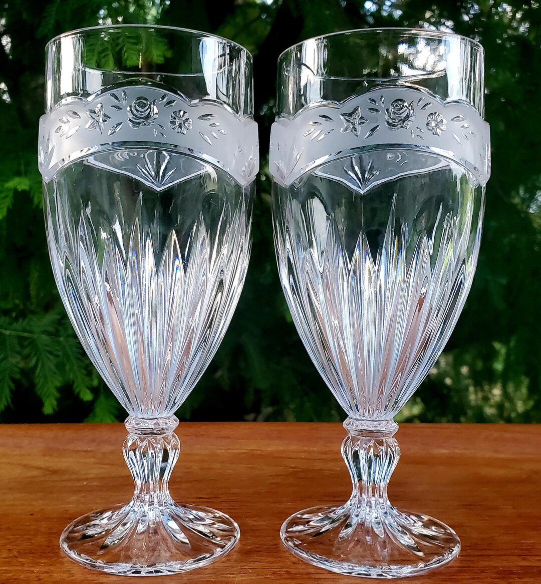 Oneida Southern Garden Iced Teas Cut Crystal Floral Frosted Band 1990's ...