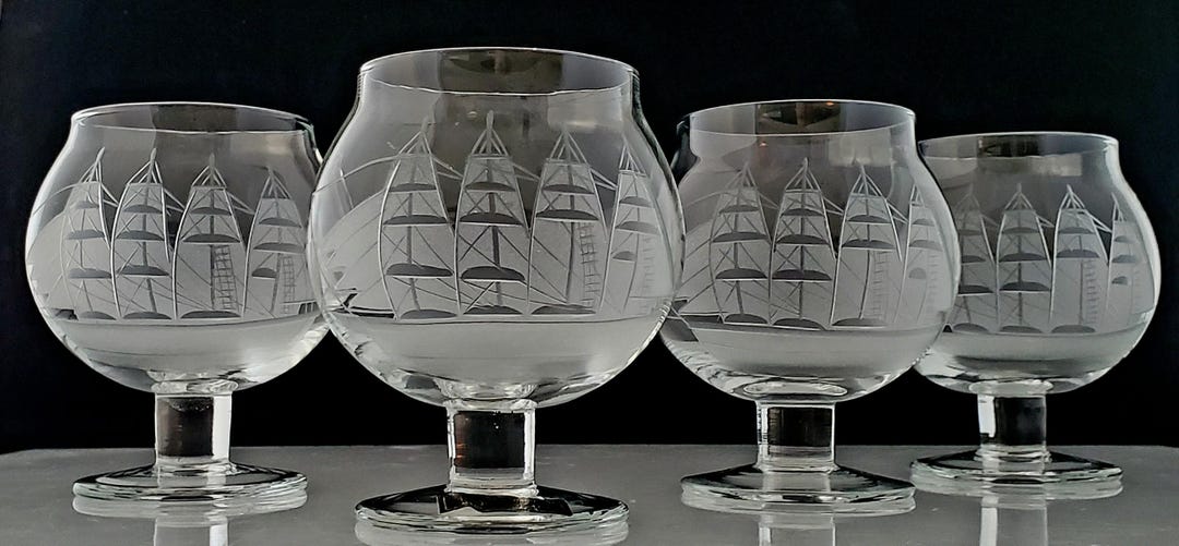 Clipper Ship Toscany Brandy Glasses Etched Cut Clipper Ship Nautical ...