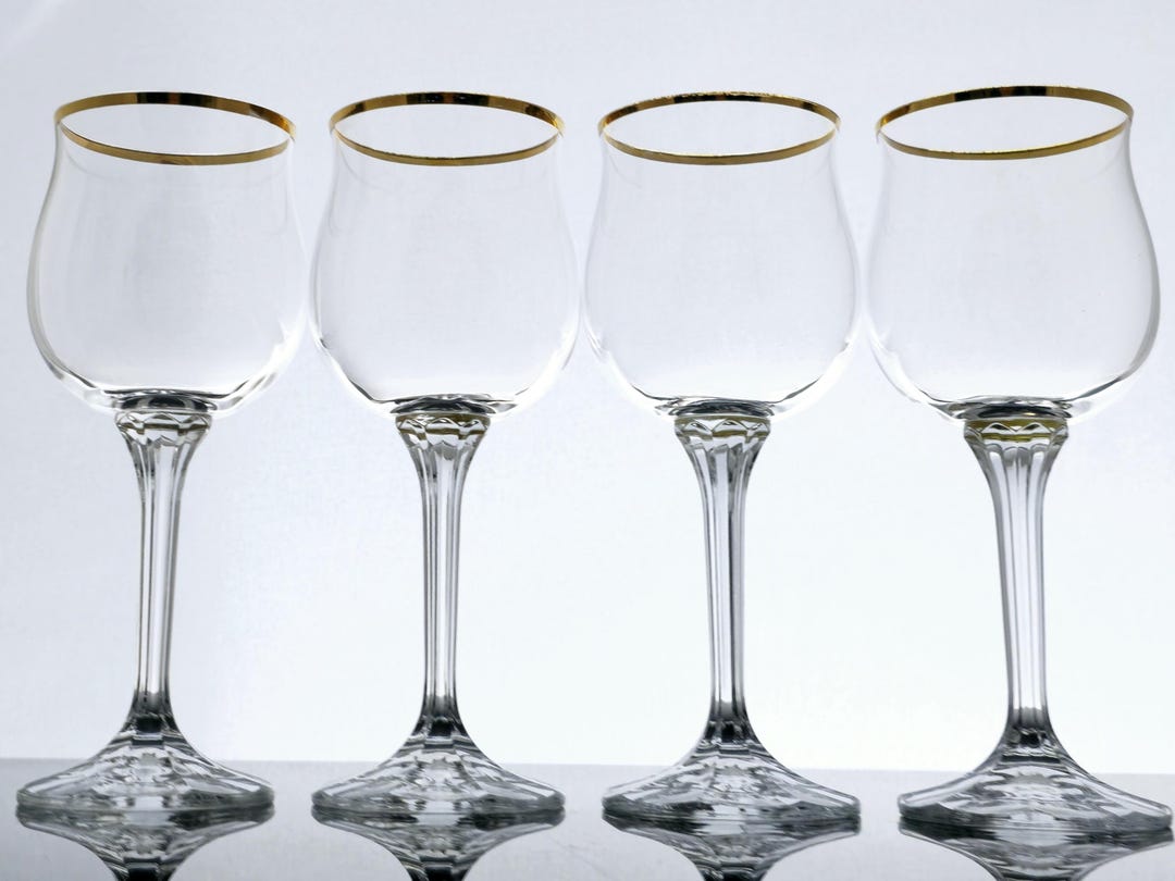 Gold Trim Wine Glasses Bohemia Crystal Crystalex Geneve Czech Vintage ...