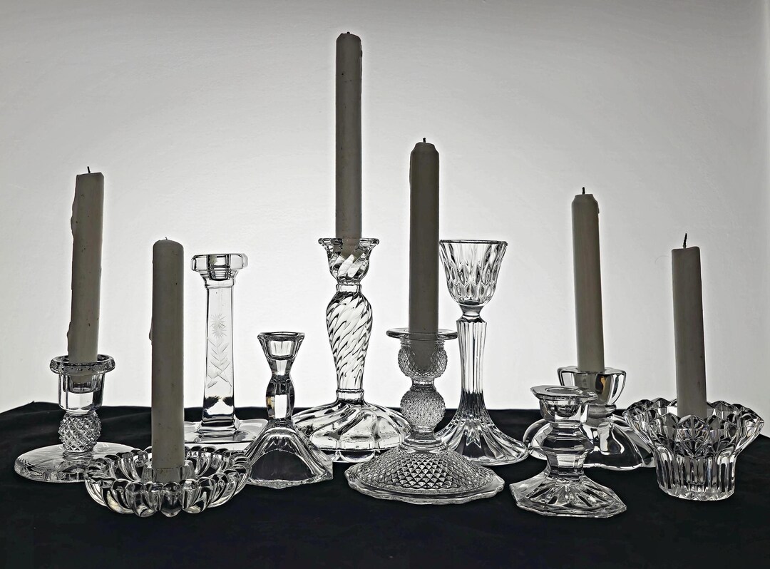 Vintage Crystal Candlestick Collection Curated Candle Holders Set Table ...
