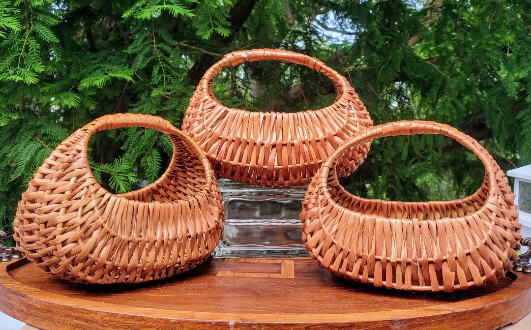 Vintage Wicker Baskets Gondola Shape Gathering Hen Egg Flower Farmhouse ...