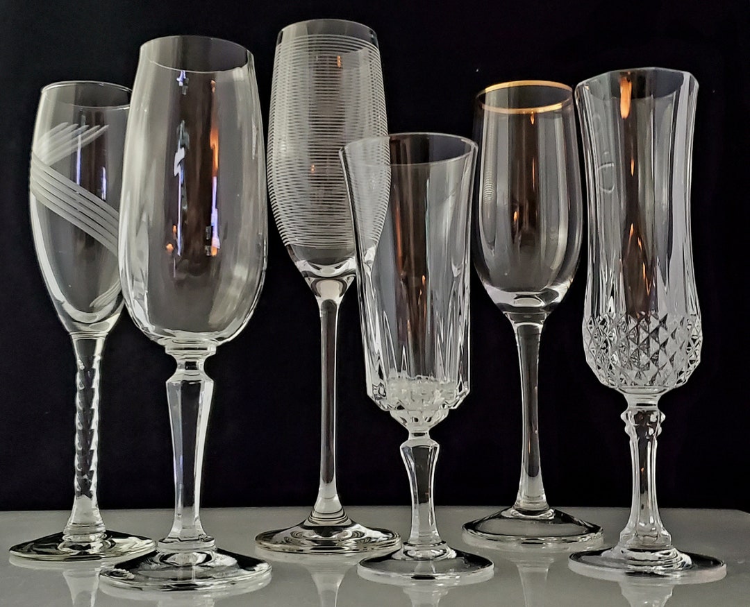 Vintage Champagne Flutes Etched Cut Crystal Collections Stemware ...