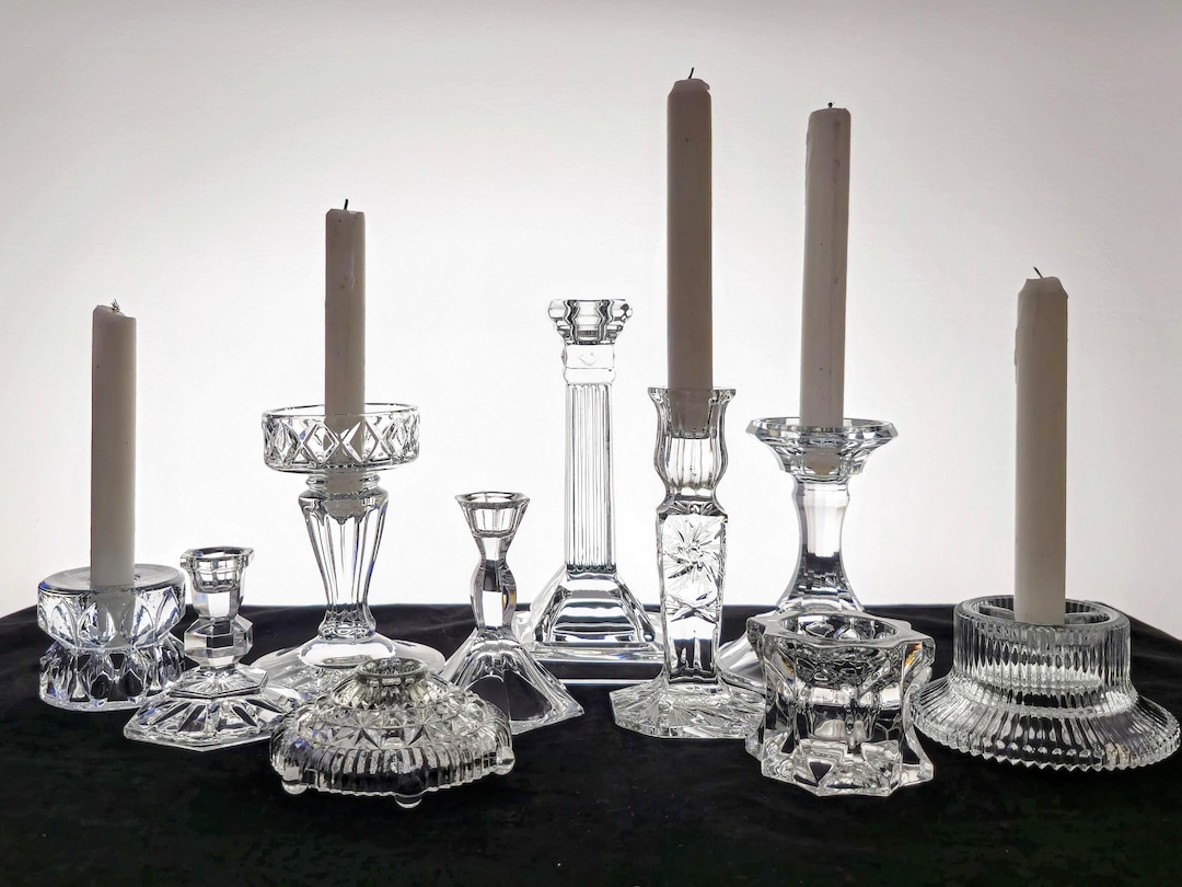 Vintage Crystal Candlestick Collection Curated Candle Holders Set Table ...