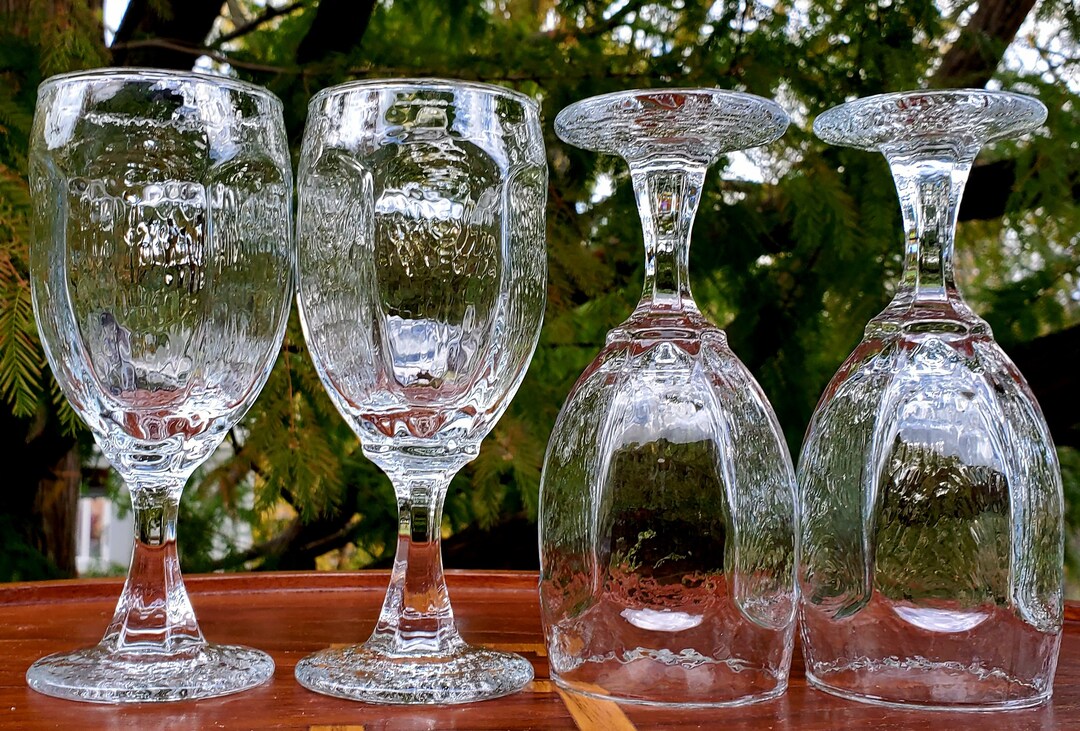 Vintage Wine Glasses Goblets Chivalry Clear Crystal Textured Stemware ...