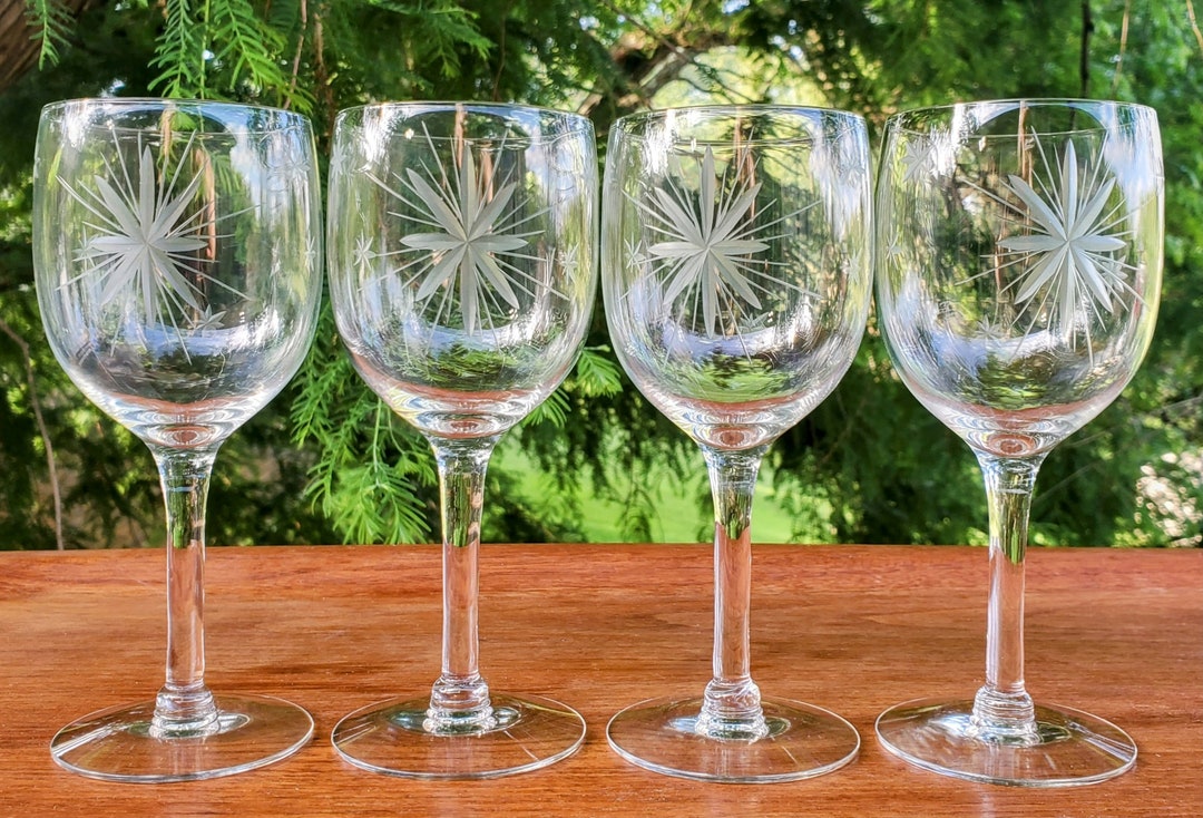 Vintage Atomic Star Wine Glasses Cut Crystal Starburst Mid Century ...