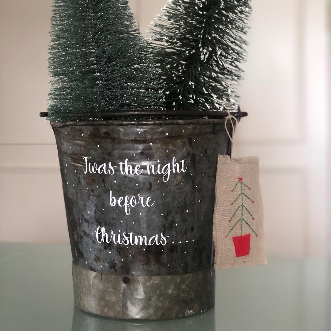 Vintage Metal Christmas Tree Bucket, Embroidered Tag - Etsy UK