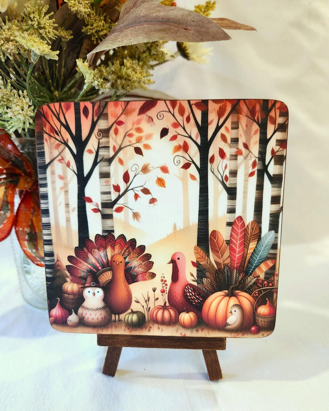 THANKSGIVING Wood Sign, Fall Forest Folk Art, Primitive Autumn Decor ...