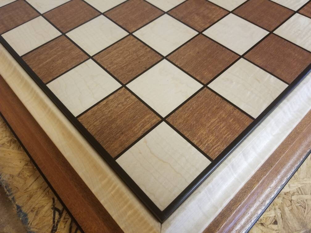 Chessboard made from curly maple, curly mahogany, and gaboon ebony with ...