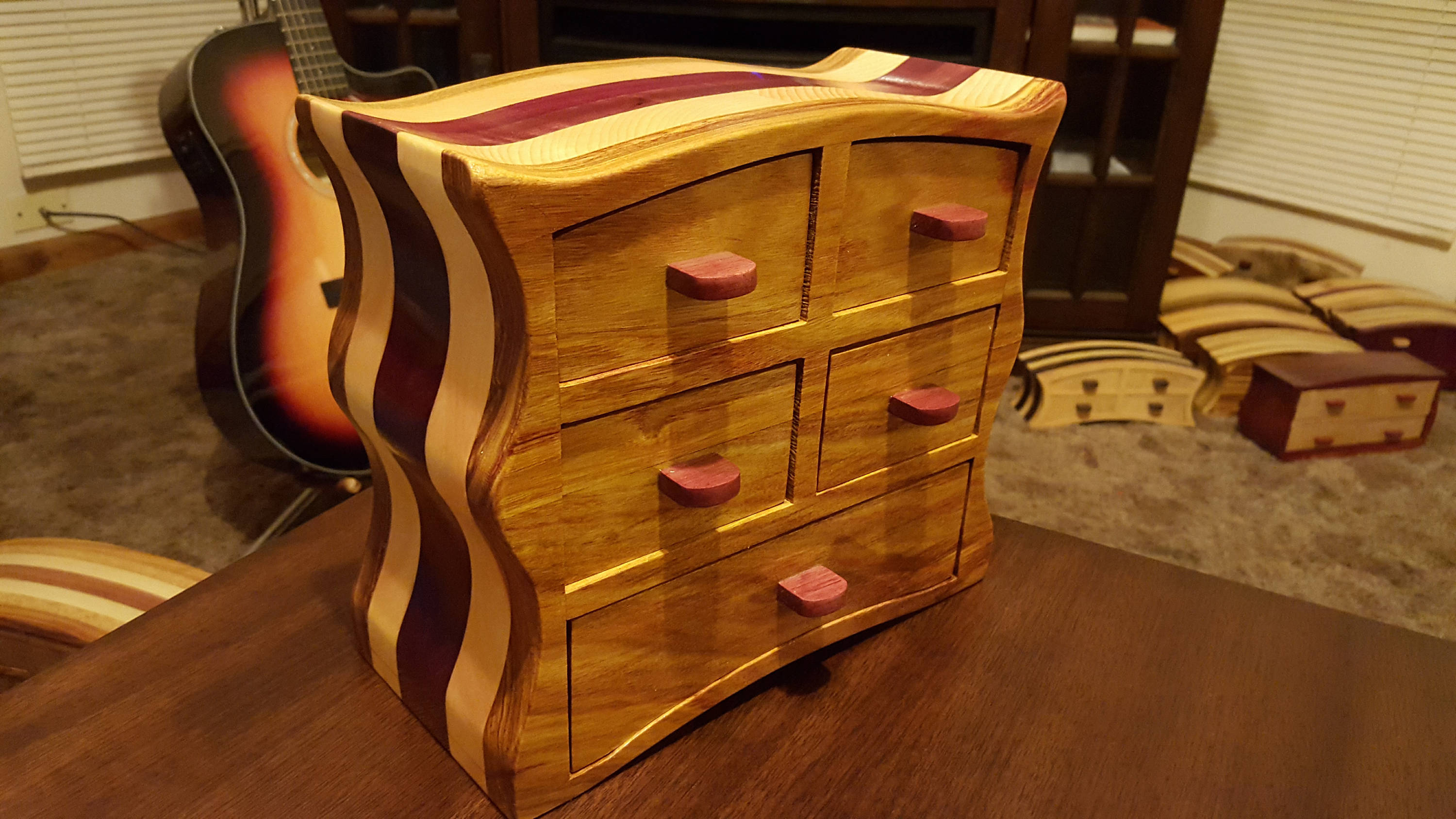Bandsaw box made from canary wood, purple heartland pine