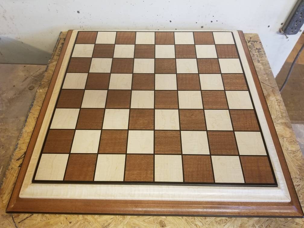 Chessboard made from curly maple, curly mahogany, and gaboon ebony with ...