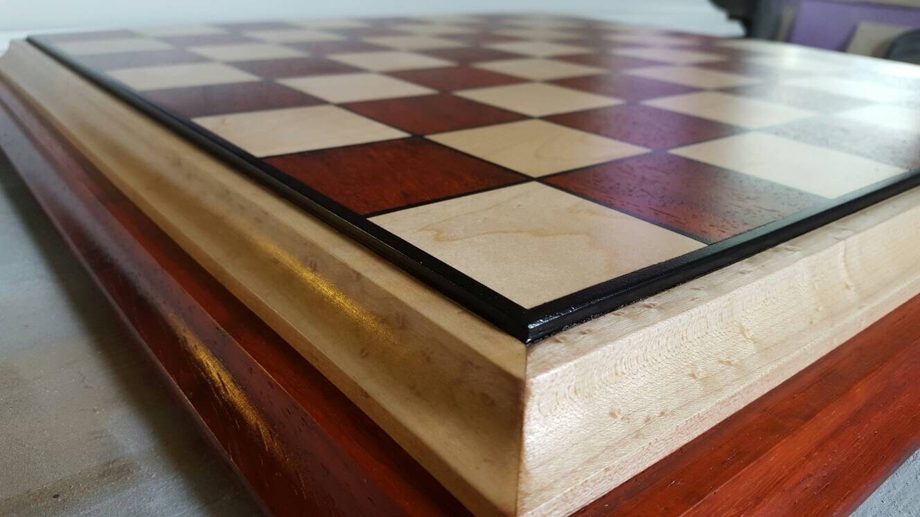 Chessboard made from padauk, maple, birdseye maple, and ebony with 2 ... Chessboard made from padauk, maple, birdseye maple, and ebony with 2 ...