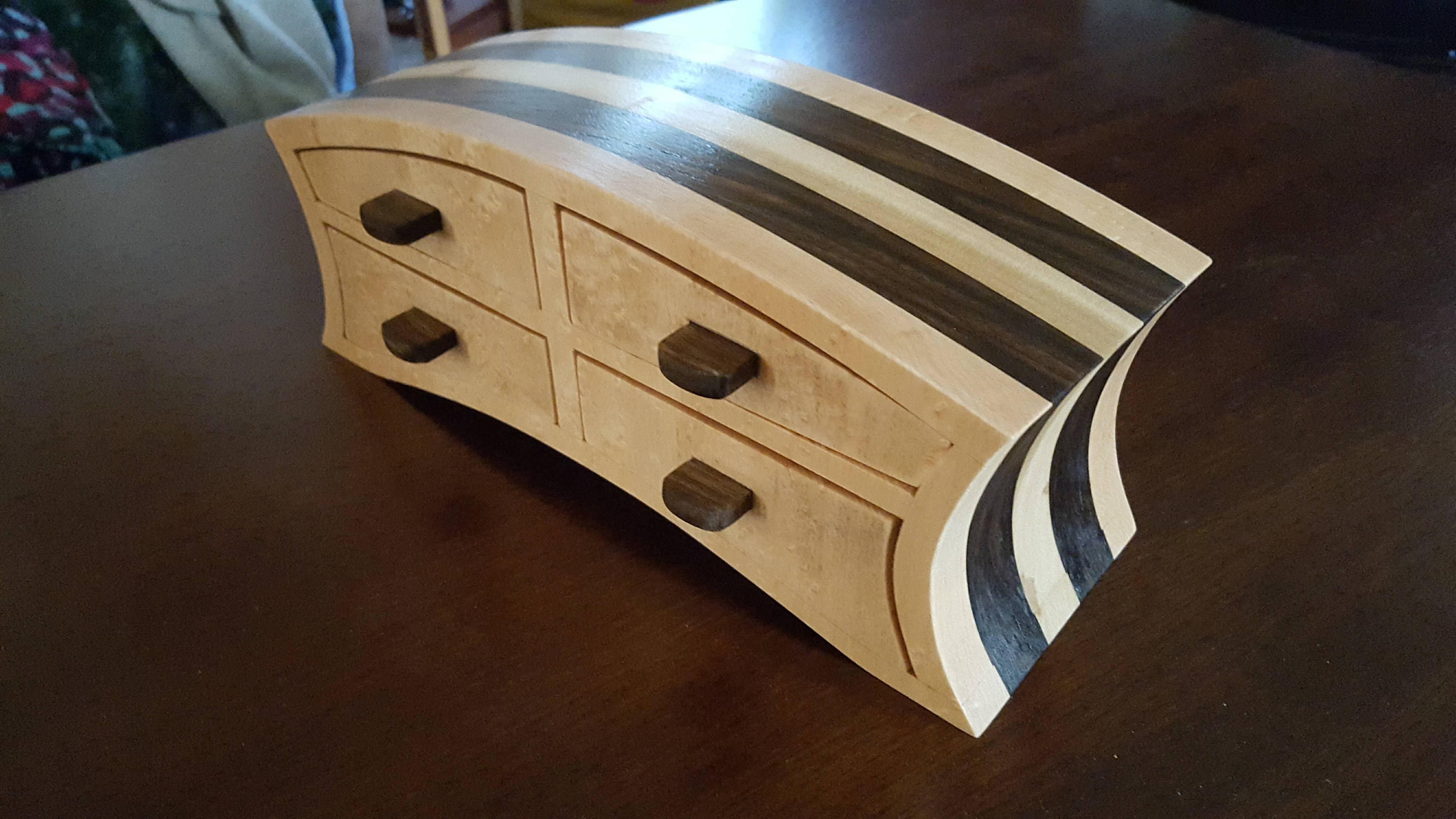 Bandsaw box made from birdseye maple and black walnut