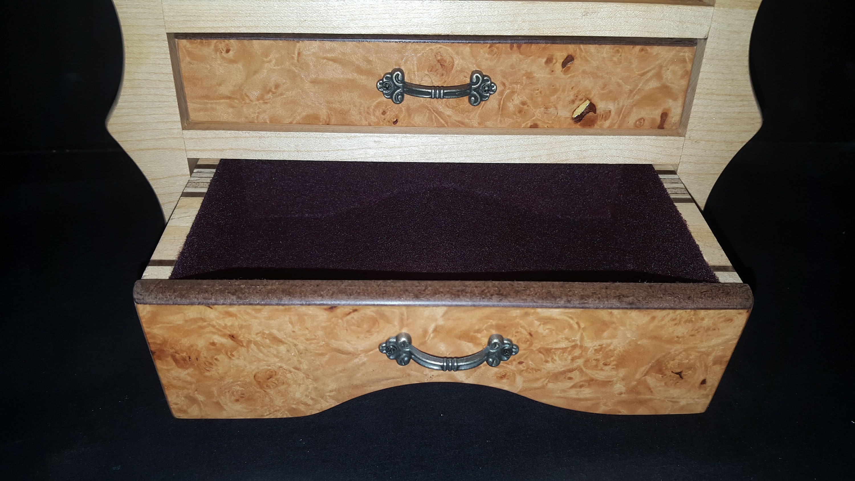 Bandsaw box made from maple, maple burl, bloodwood, walnut, and pine ...