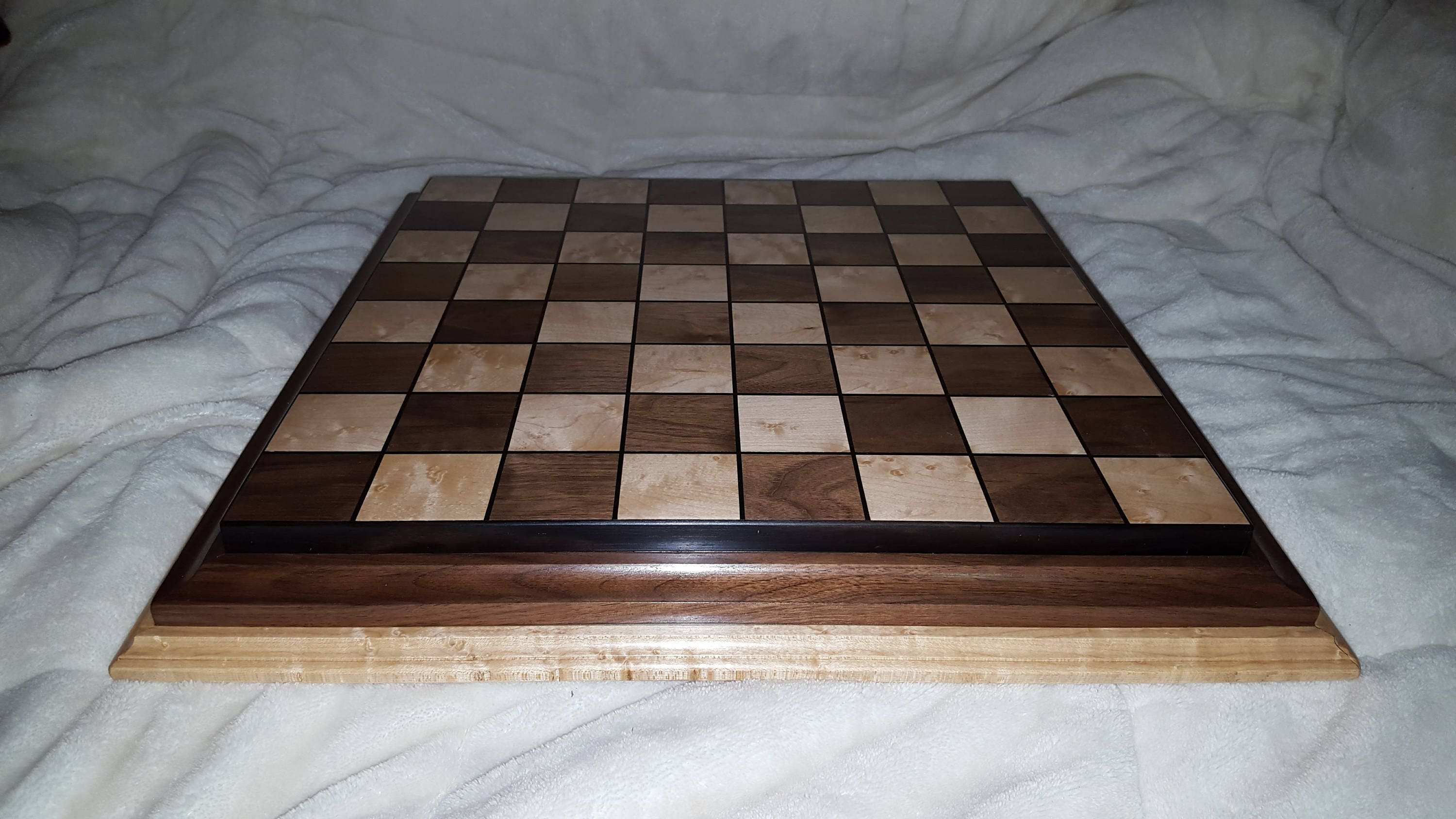 Chessboard made from walnut,birdseye maple,and ebony with 2 and a ...
