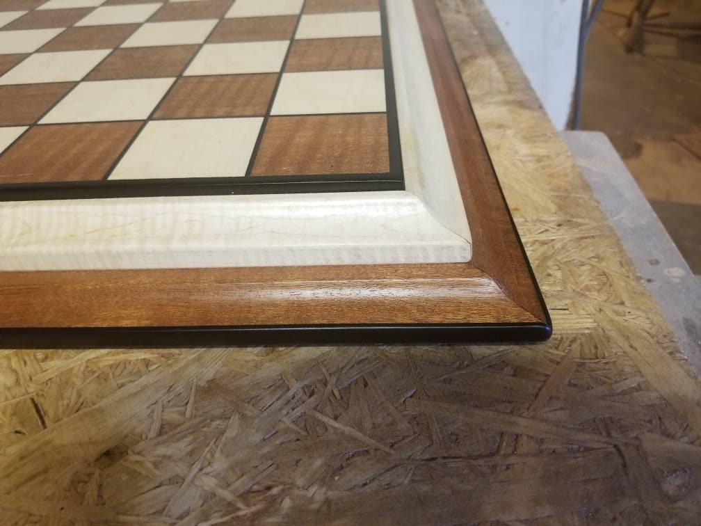 Chessboard made from curly maple, curly mahogany, and gaboon ebony with ...
