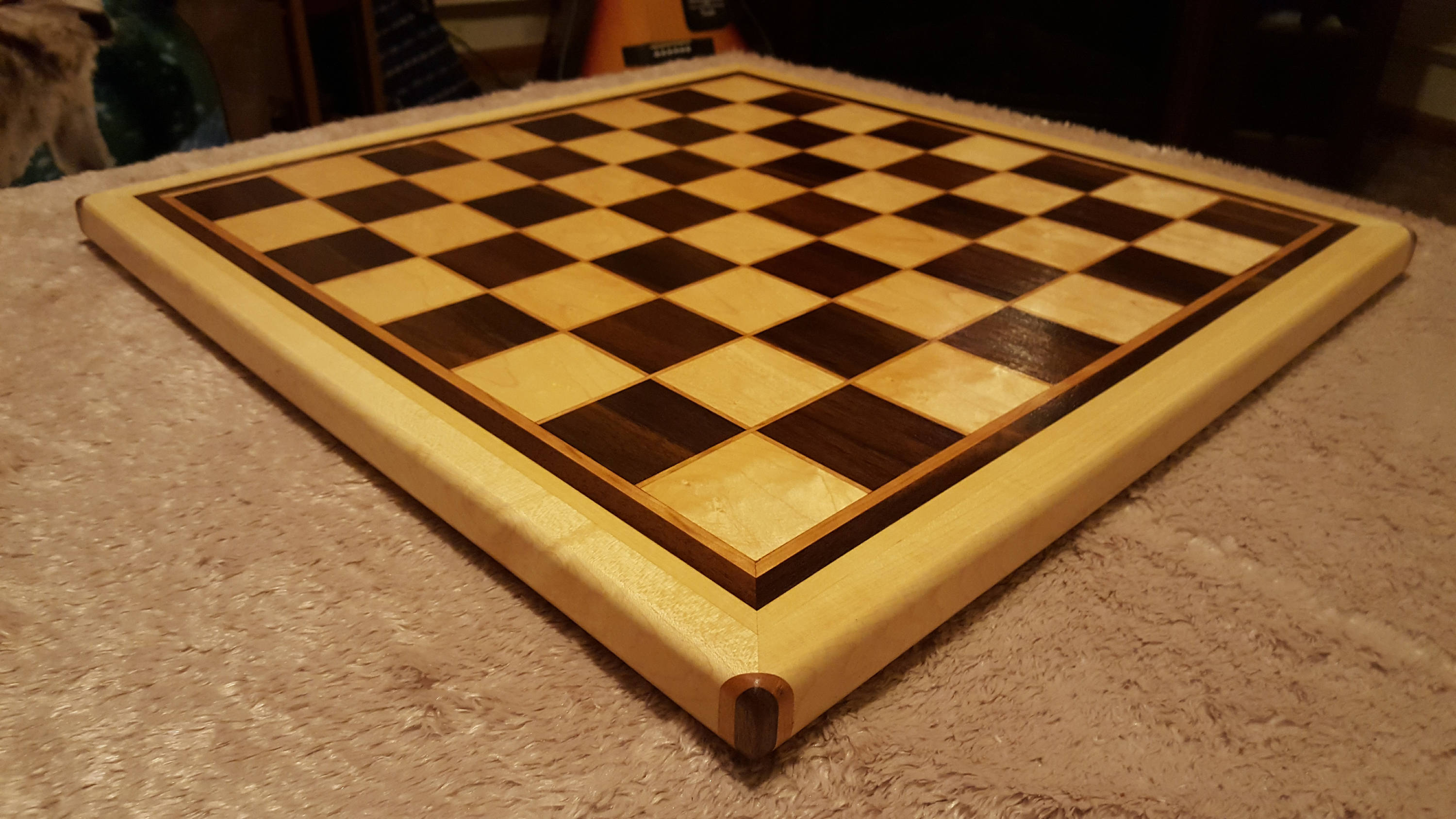 Chessboard made from black walnut,birdseye maple,and cherry with 2 and ...